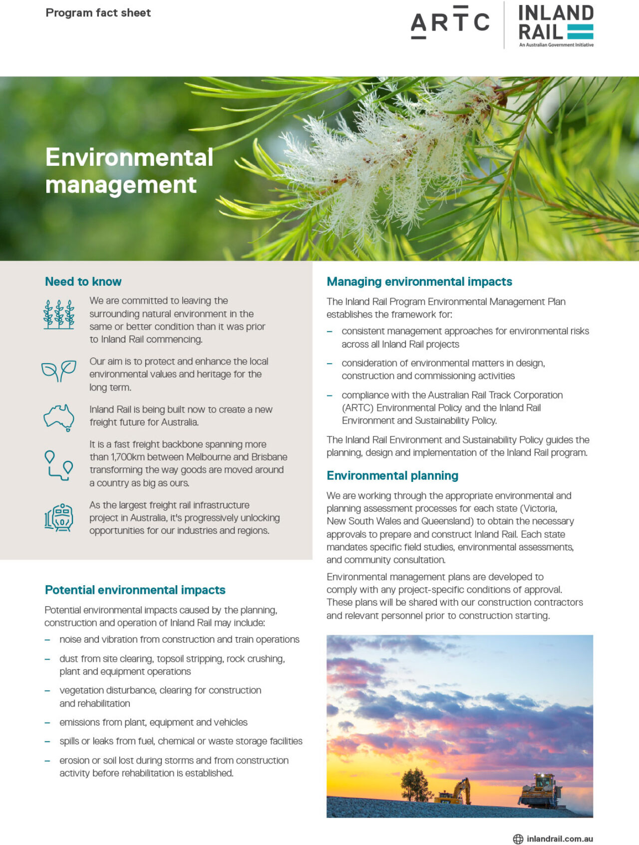 Environmental management fact sheet - Inland Rail