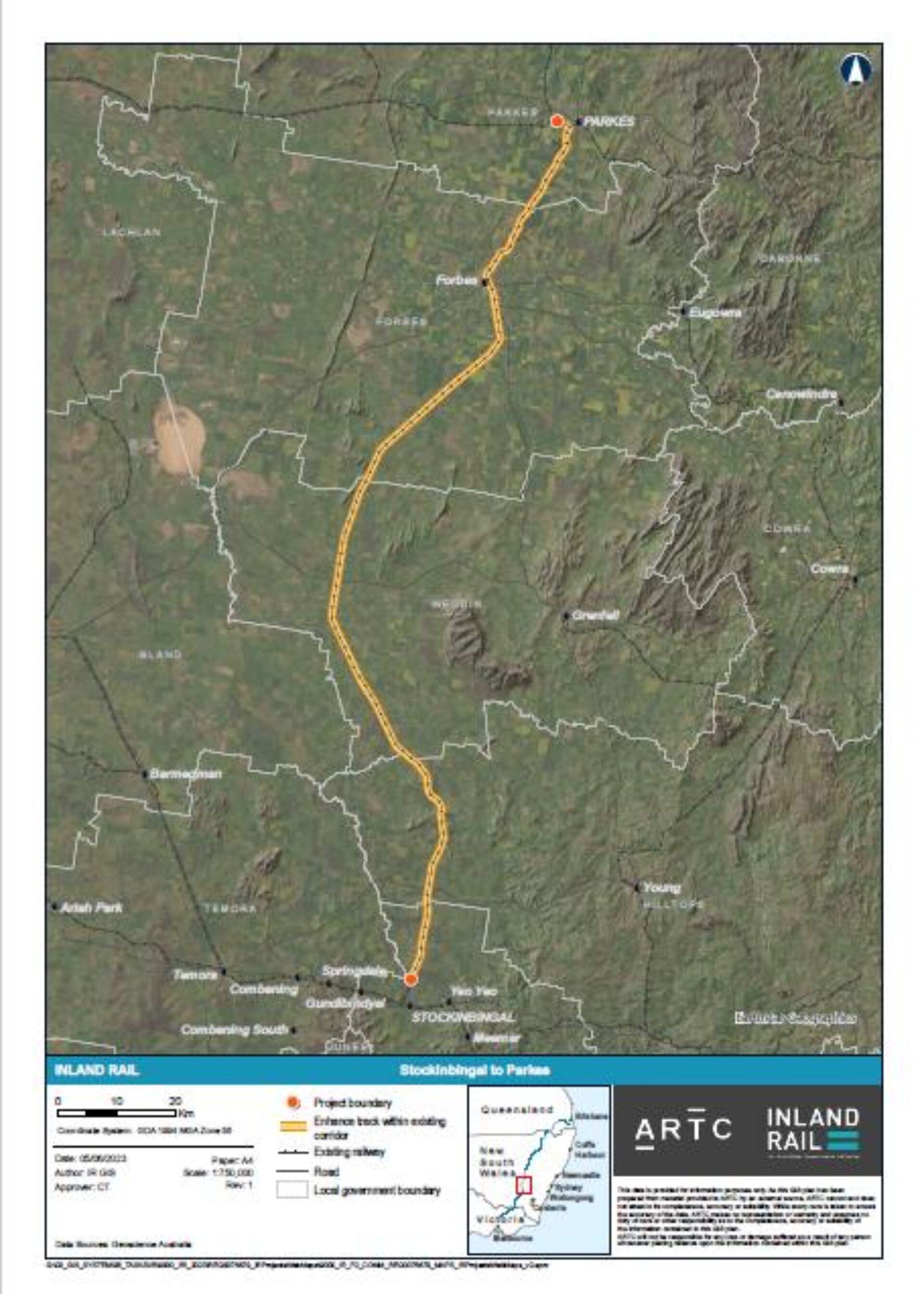 Stockinbingal to Parkes project map - Inland Rail