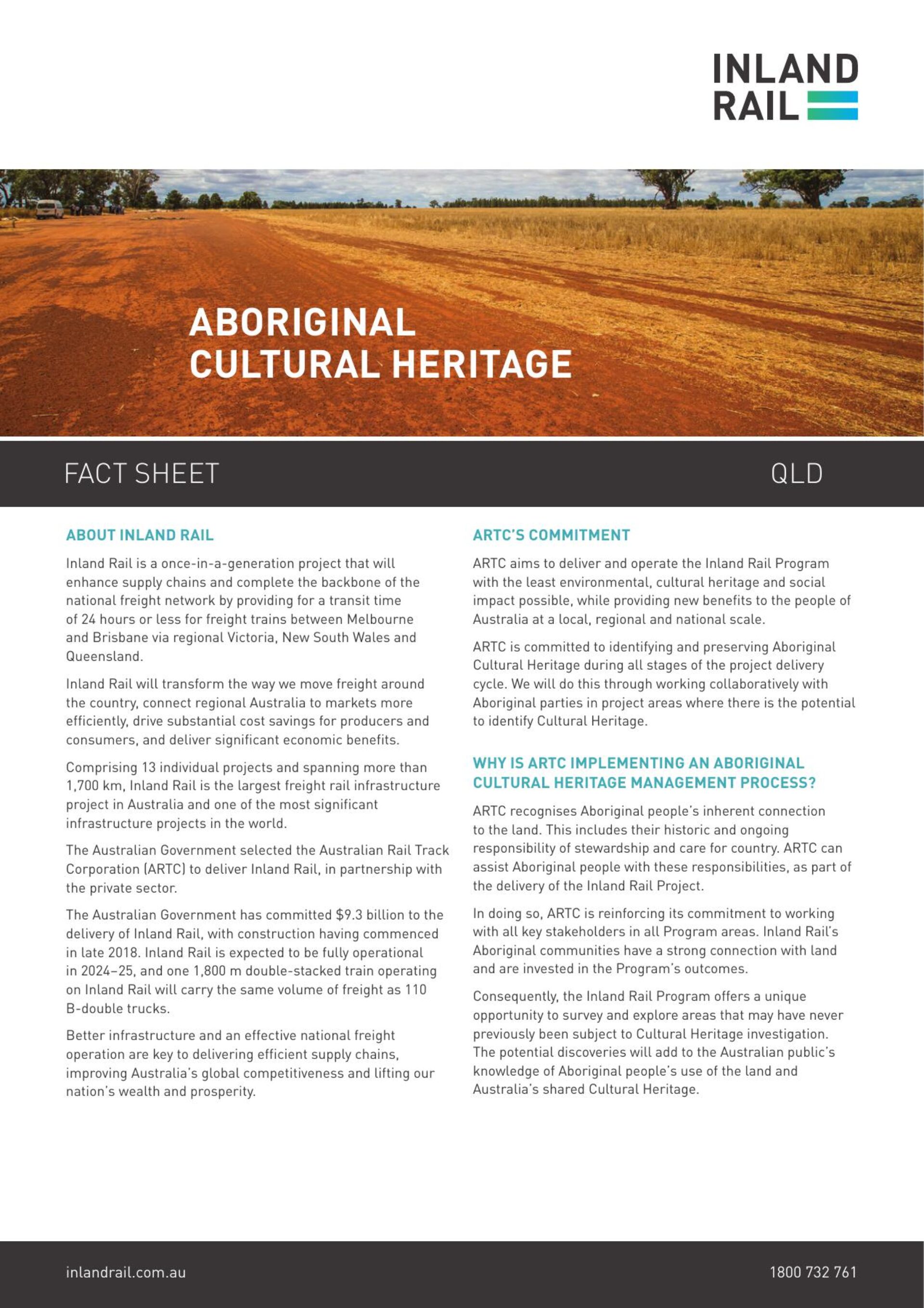 Aboriginal cultural heritage fact sheet for Queensland - Inland Rail