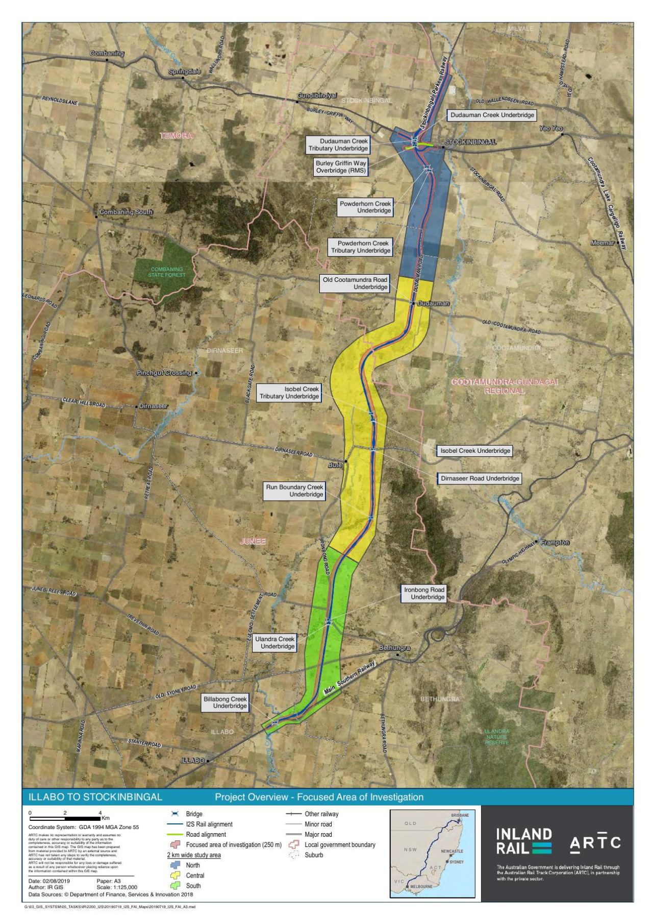 Illabo to Stockinbingal detailed project map - Inland Rail