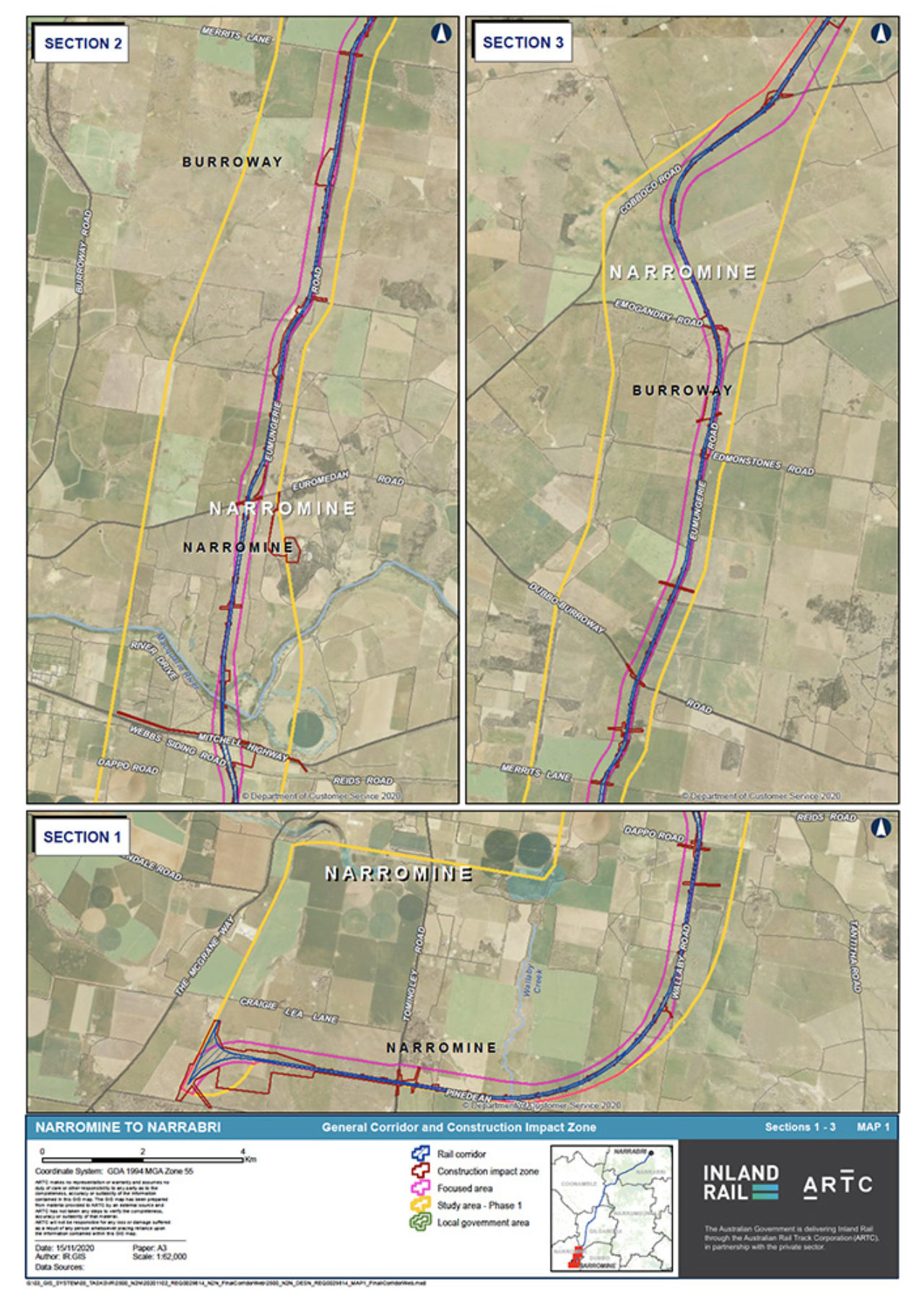 Narromine to Narrabri detailed project map - Inland Rail