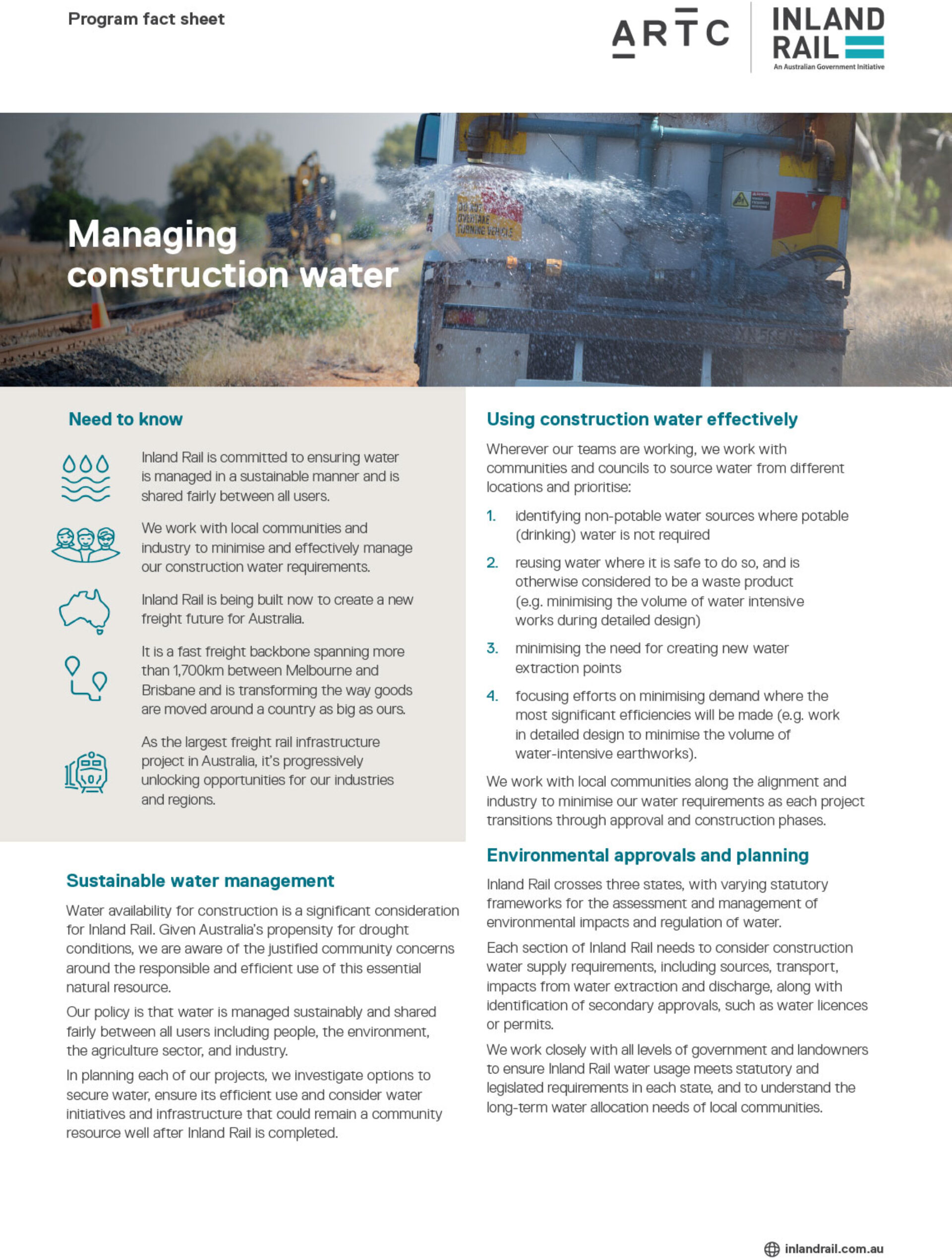 Managing construction water - Inland Rail