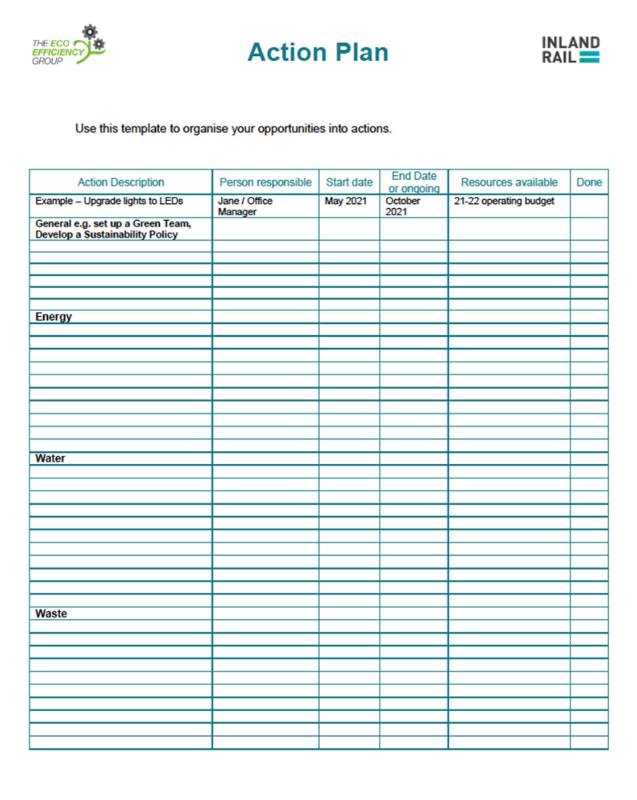 Sustainability Action Plan Template - Inland Rail