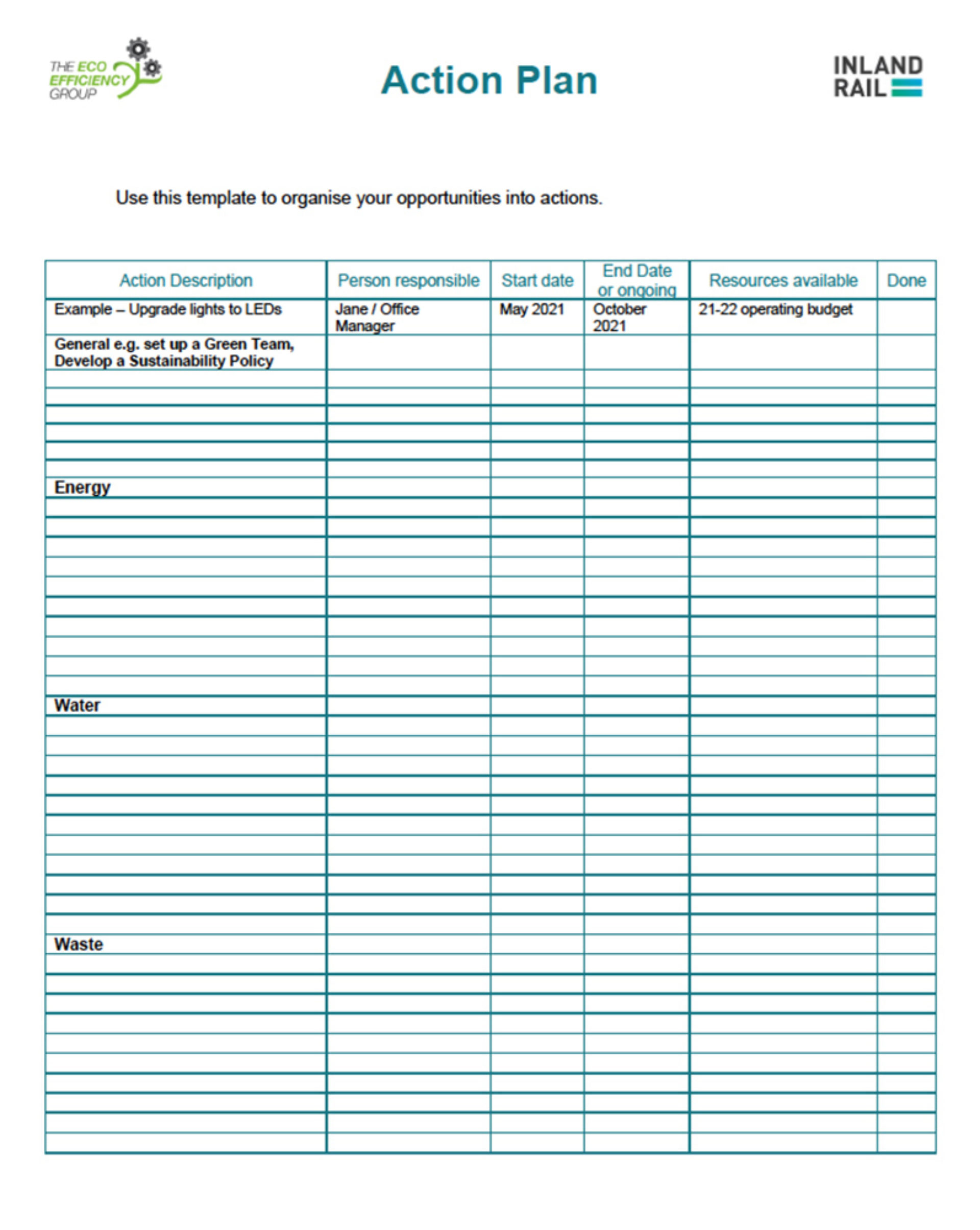 Sustainability Action Plan Template - Inland Rail
