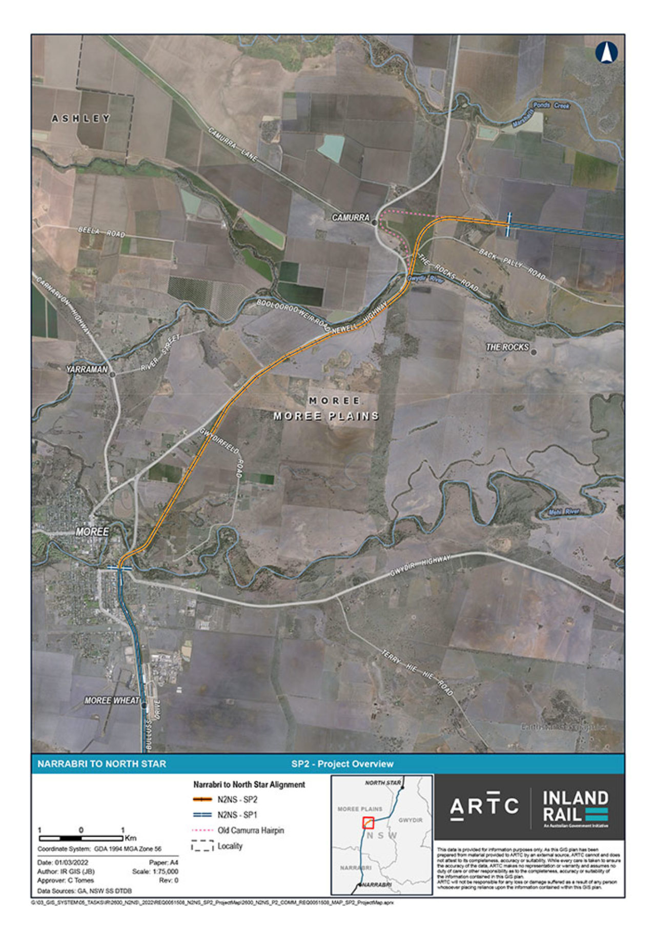 Narrabri to North Star Phase 2 project map - Inland Rail
