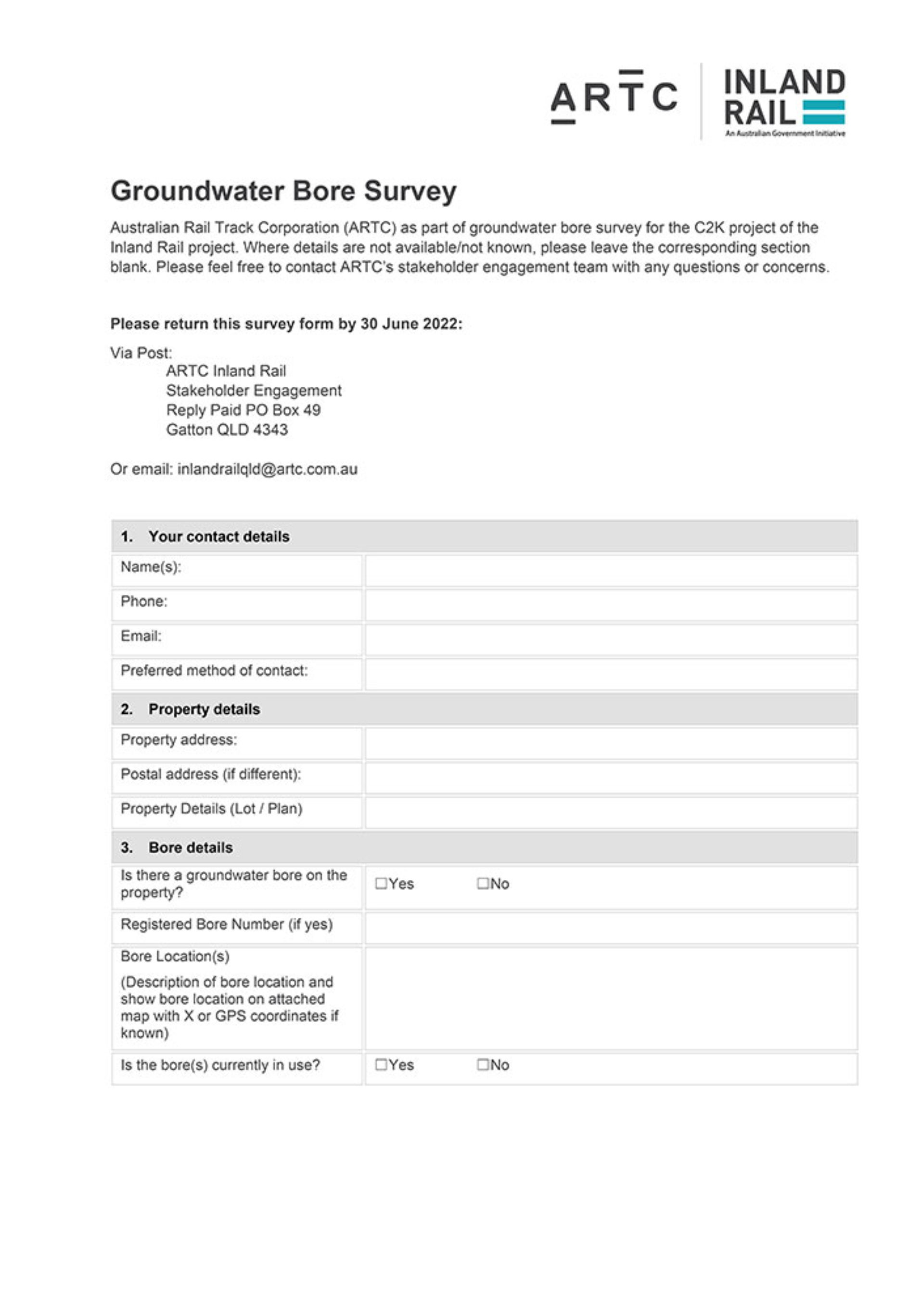 Gowrie to Kagaru Groundwater Bore Survey - Inland Rail