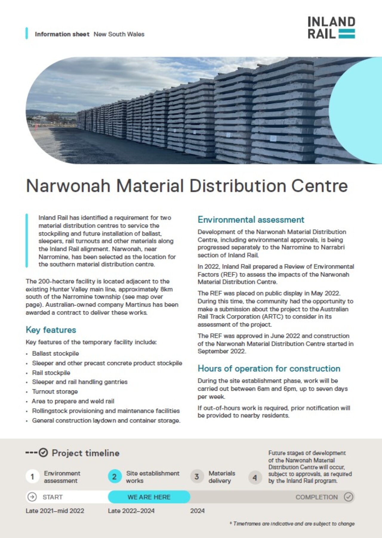 Narwonah Material Distribution Centre Information Sheet - Inland Rail