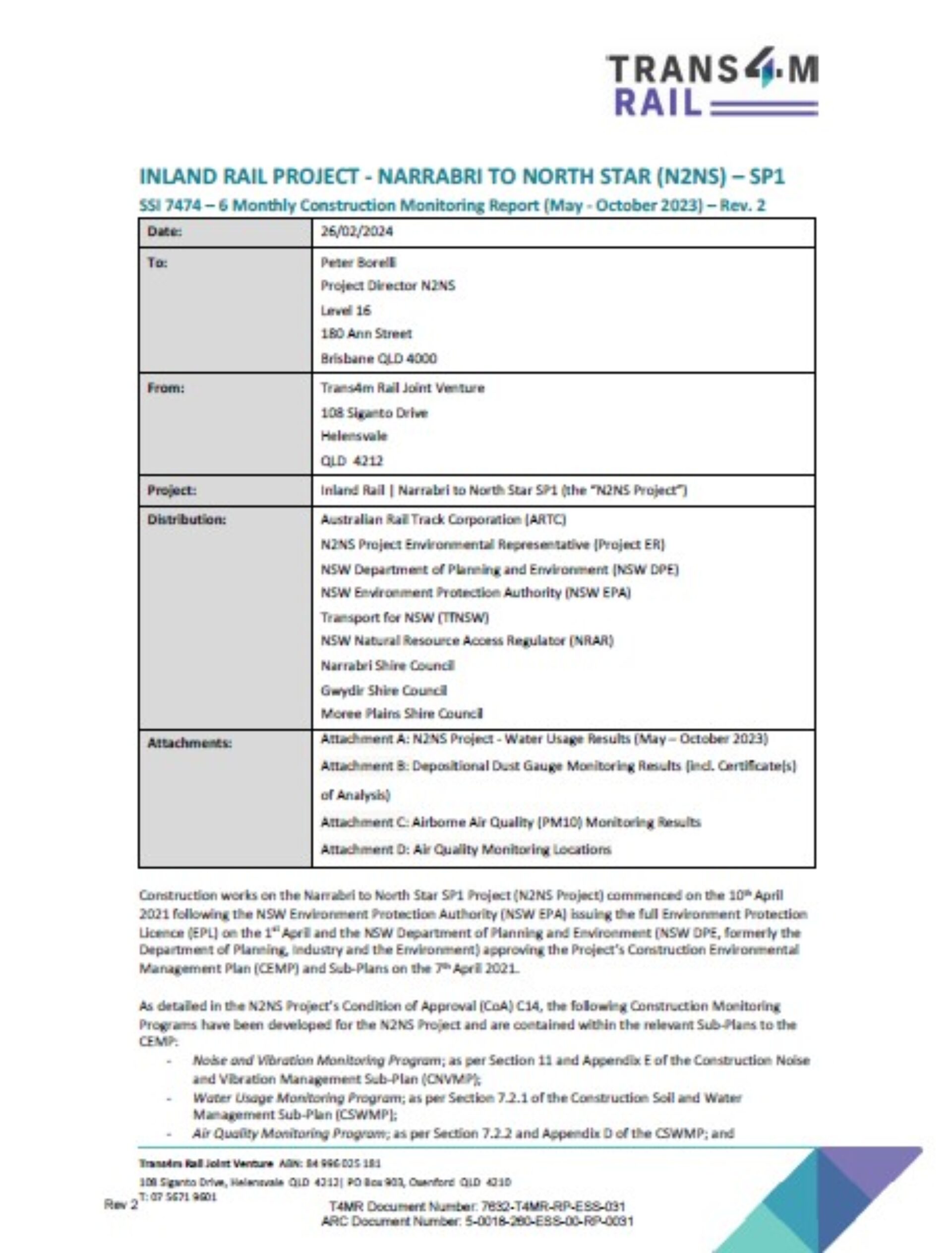 Narrabri to North Star Phase 1 project: Six Monthly Construction ...