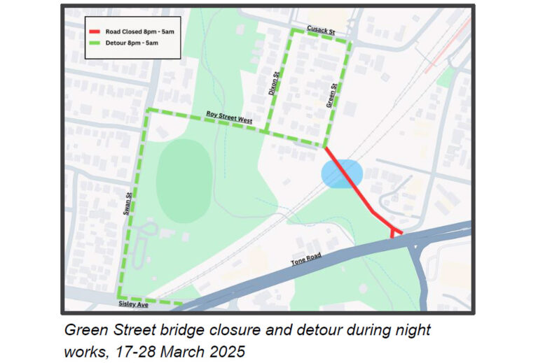 Wangaratta Green Street bridge night works, 17-28 March 2025