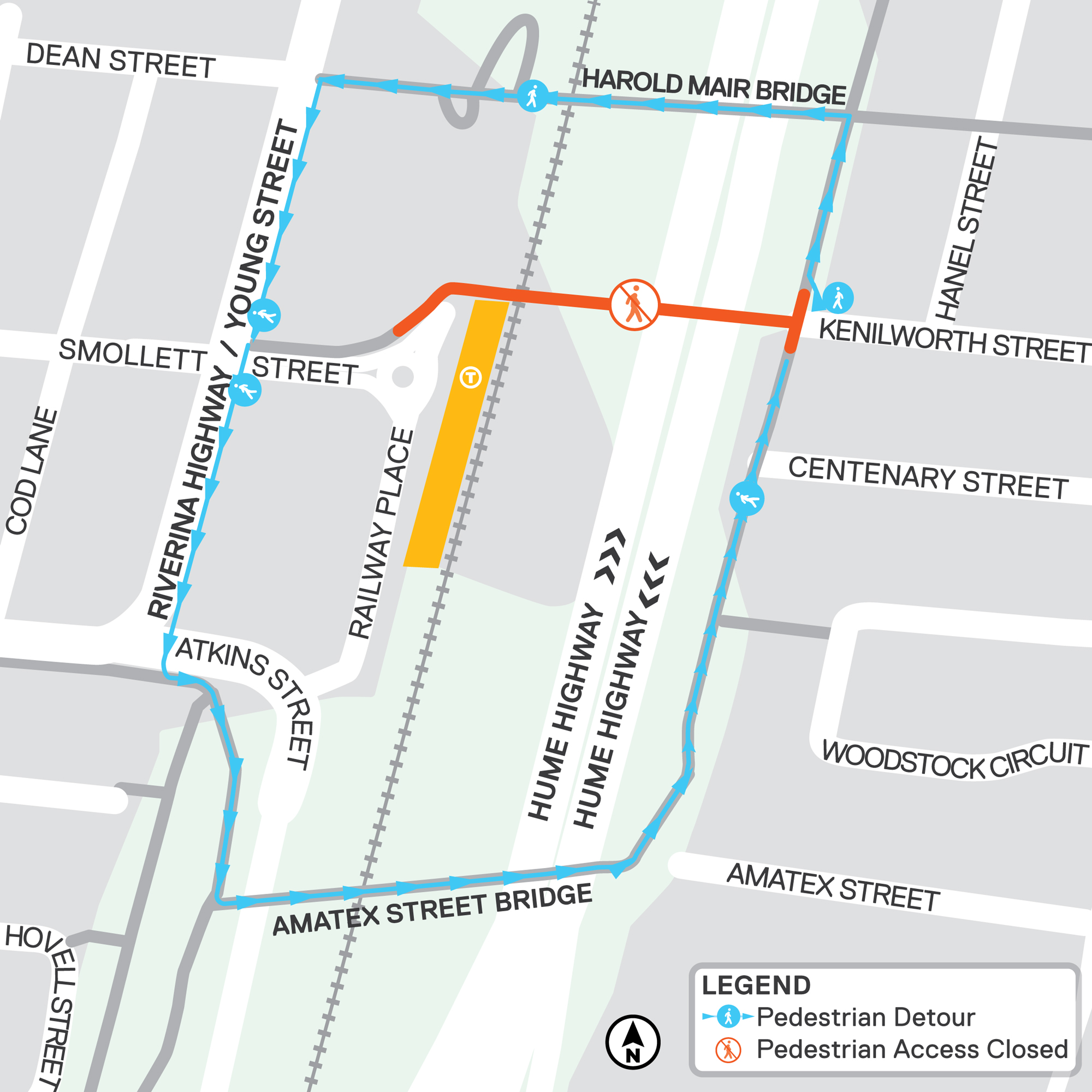 Albury Station Pedestrian Bridge Detour Map - Inland Rail